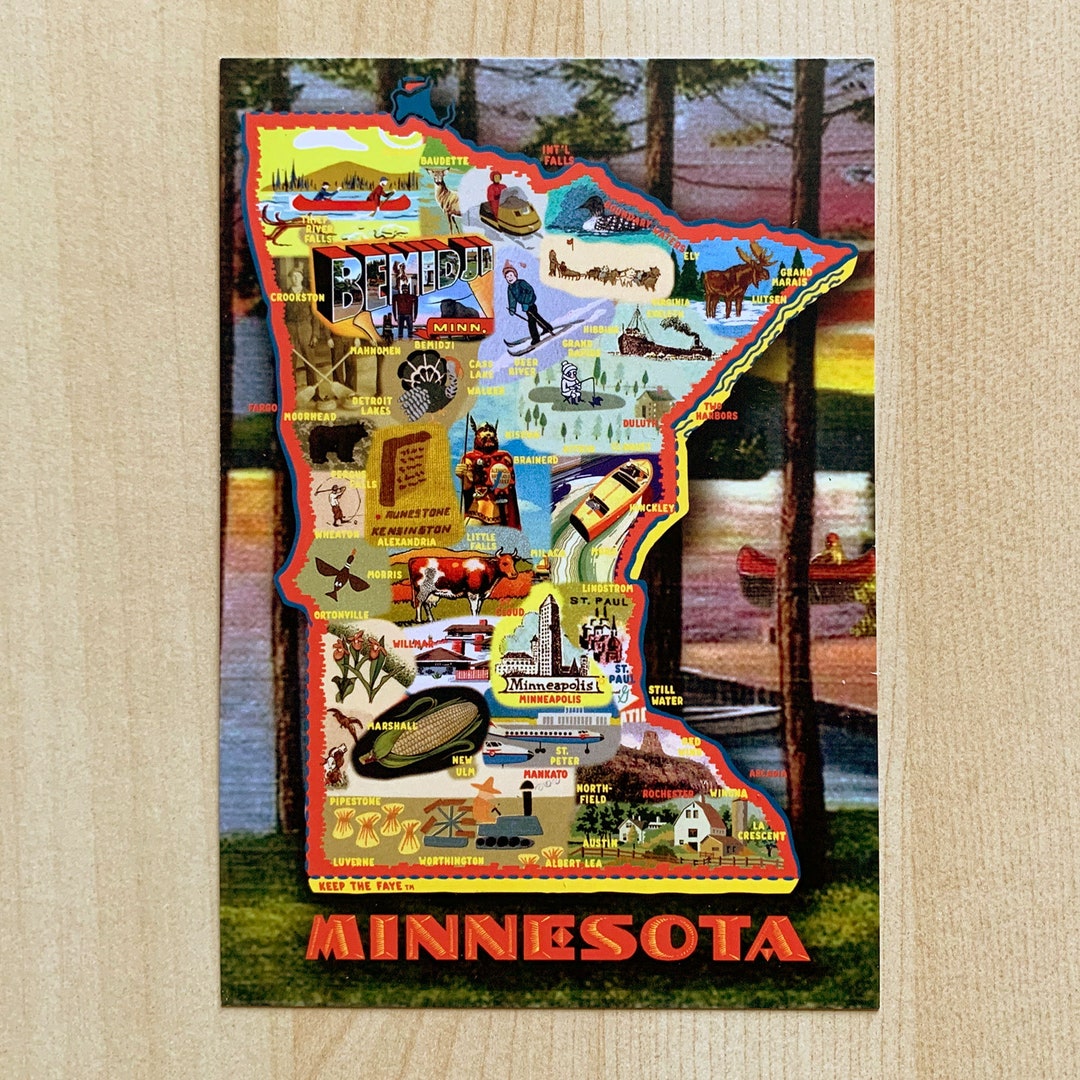 Minnesota Postcard, 4.25" by 6", Minnesota Collage Postcard, MN Map ...