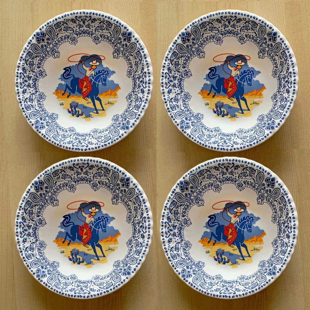 Cowboy Bowls, 7" Melamine Bowls, Set of 4, Cowboy With Bandana Border ...
