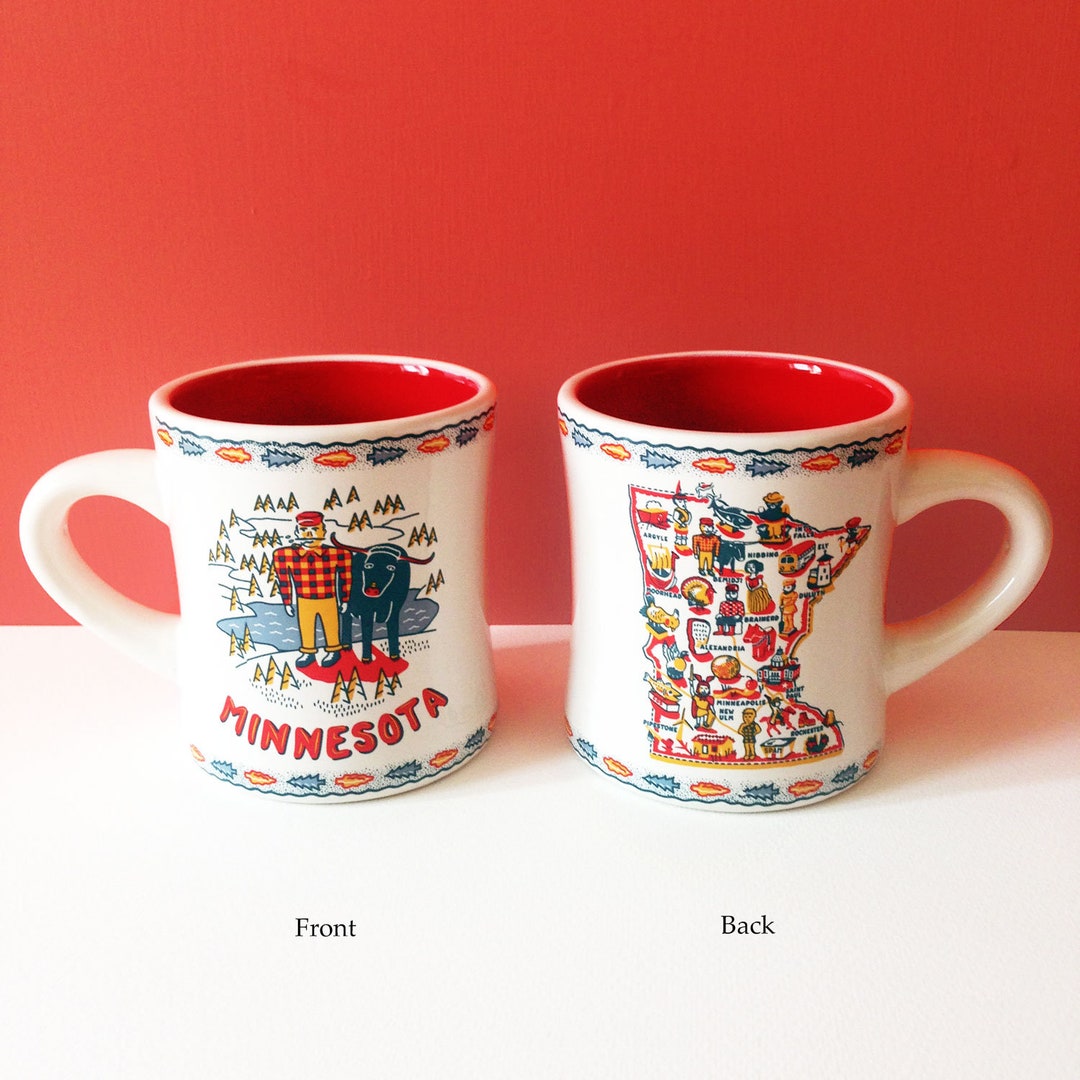 Minnesota Diner Mug: Paul Bunyan & State Map Stoneware Coffee Cup, 12 ...