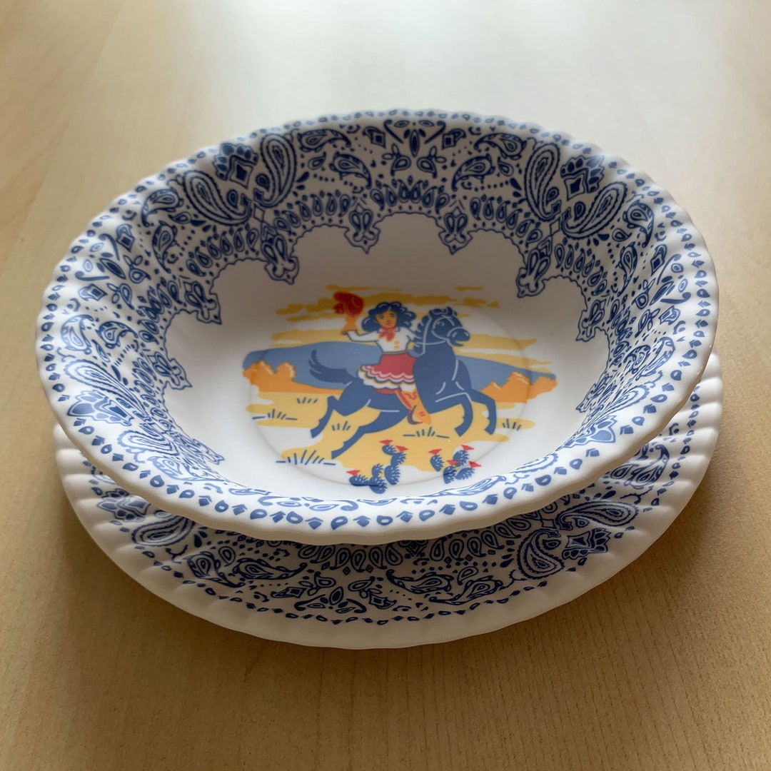 Cowgirl Plate and Bowl Set, 1 Each, 7" Melamine Bowl, 7.5" Melamine ...