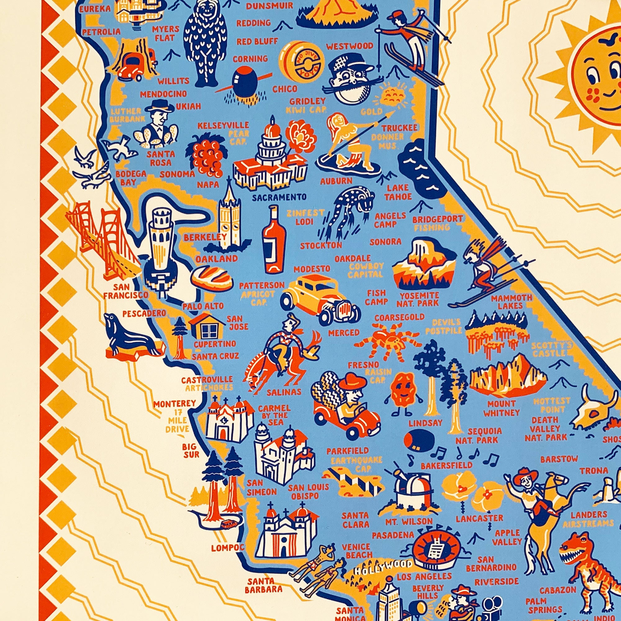 California Map Art Print: Illustrated Travel Landmarks, 16x20" - Etsy