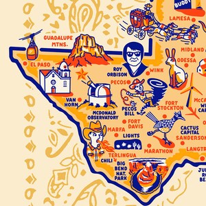 Texas Map Poster: State Icons With Bandana Border, 19x27" - Etsy