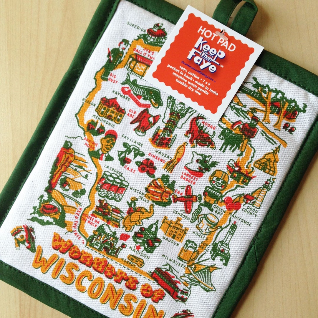 Wonders of Wisconsin Hot Pad, Silkscreened Cotton WI Map Pot Holder ...