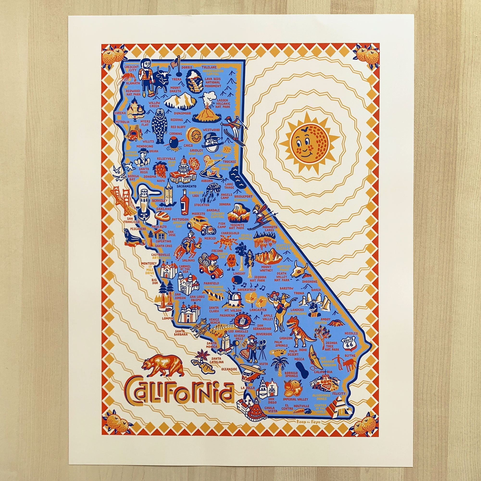 California Map Art Print: Illustrated Travel Landmarks, 16x20" - Etsy