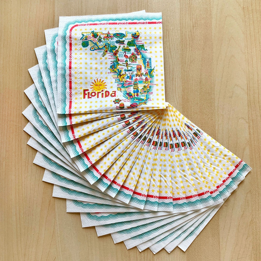 Florida Napkin Set, 20 Paper Napkins per Set, Florida Map Napkin Set - Etsy