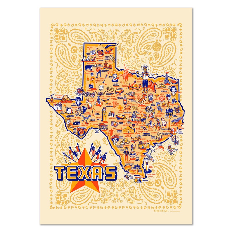 Texas Poster Texas Map TX Print Poster Texas Pictorial Map - Etsy