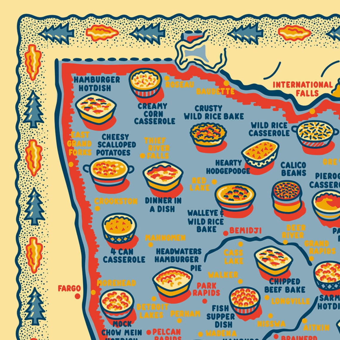 Minnesota Poster Gift Wrap Minnesota Hot Dish Map MN Map | Etsy