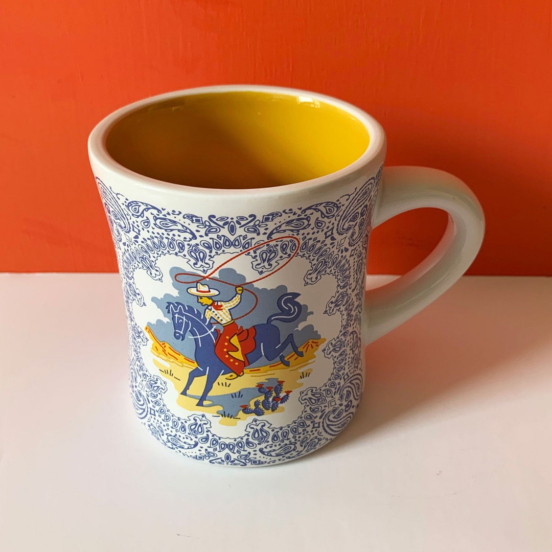 Cowboy Diner Mug: Stoneware Western Coffee Cup, Bandana Border, 12 Oz ...