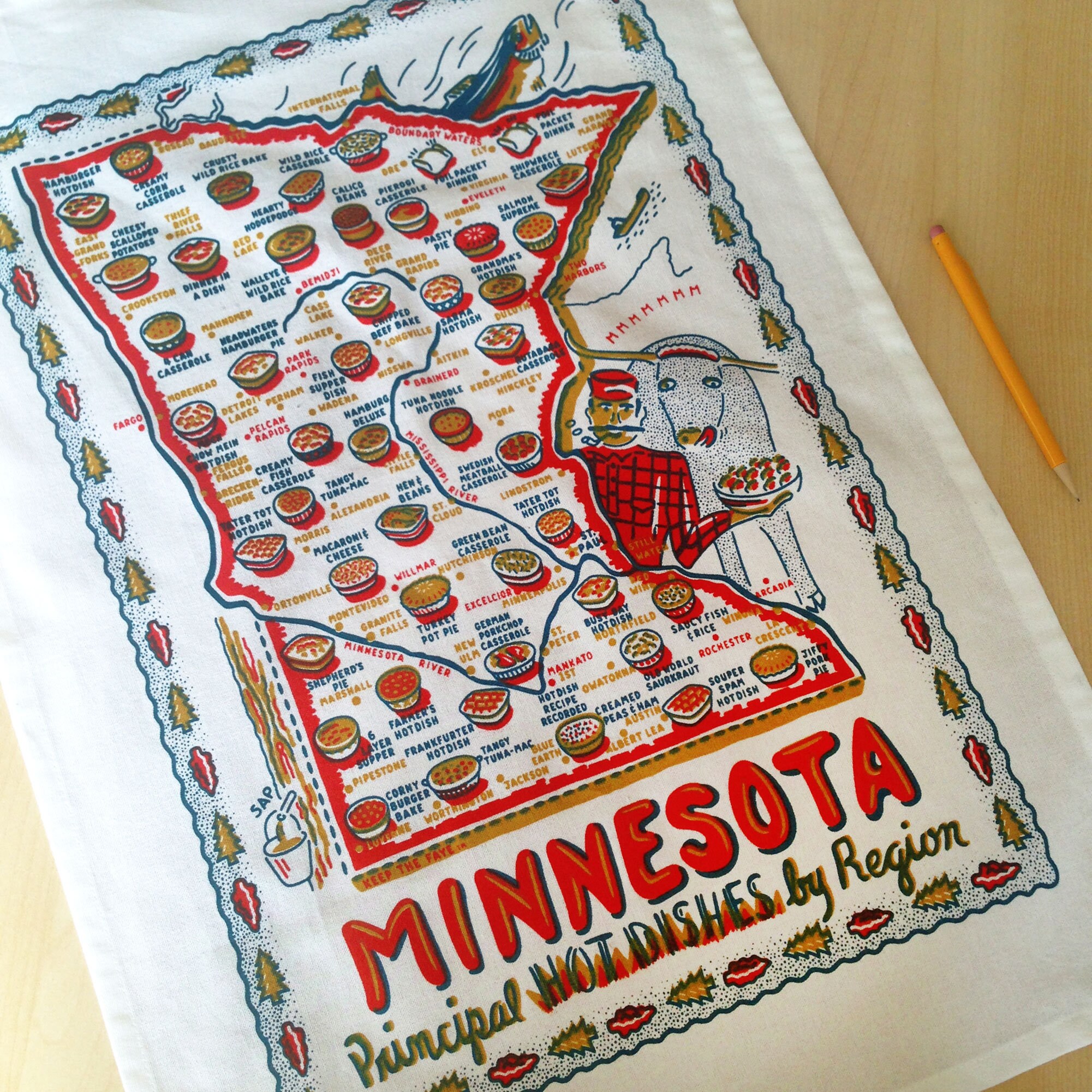 Minnesota Dish Towel Minnesota Hot Dish Tea Towel MN Map | Etsy