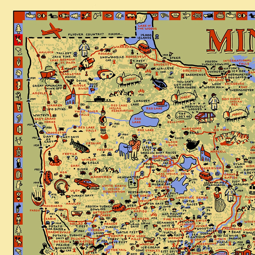 Minnesota Map Poster, Minnesota: Scenic Travel, Roadside Attractions ...