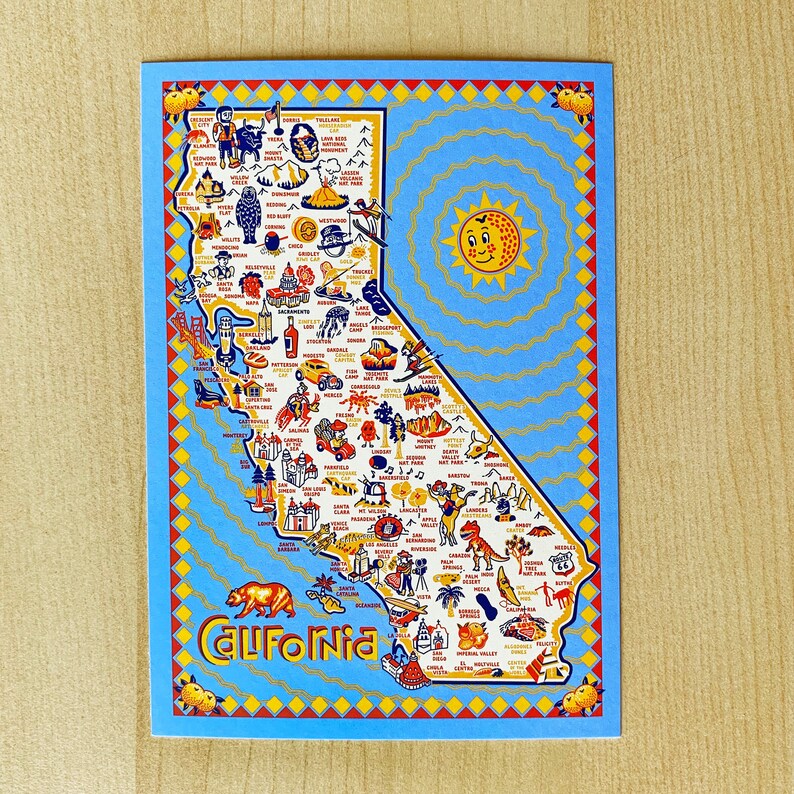 California Postcard 6 X 4.25 California Map - Etsy