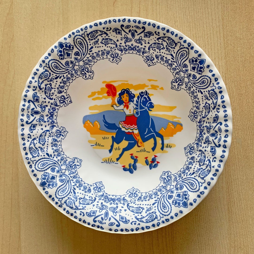 Cowgirl Bowl, 7" Melamine Bowl, Cowgirl With Bandana Border - Etsy