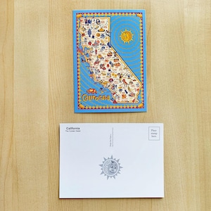 California Map Postcard, Illustrated Landmarks, 6x4.25" - Etsy