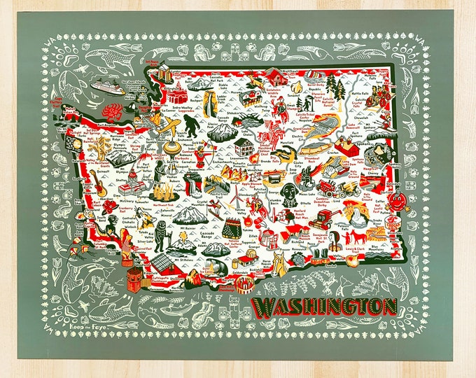 Washington State Wall Map Large Print Poster - Etsy