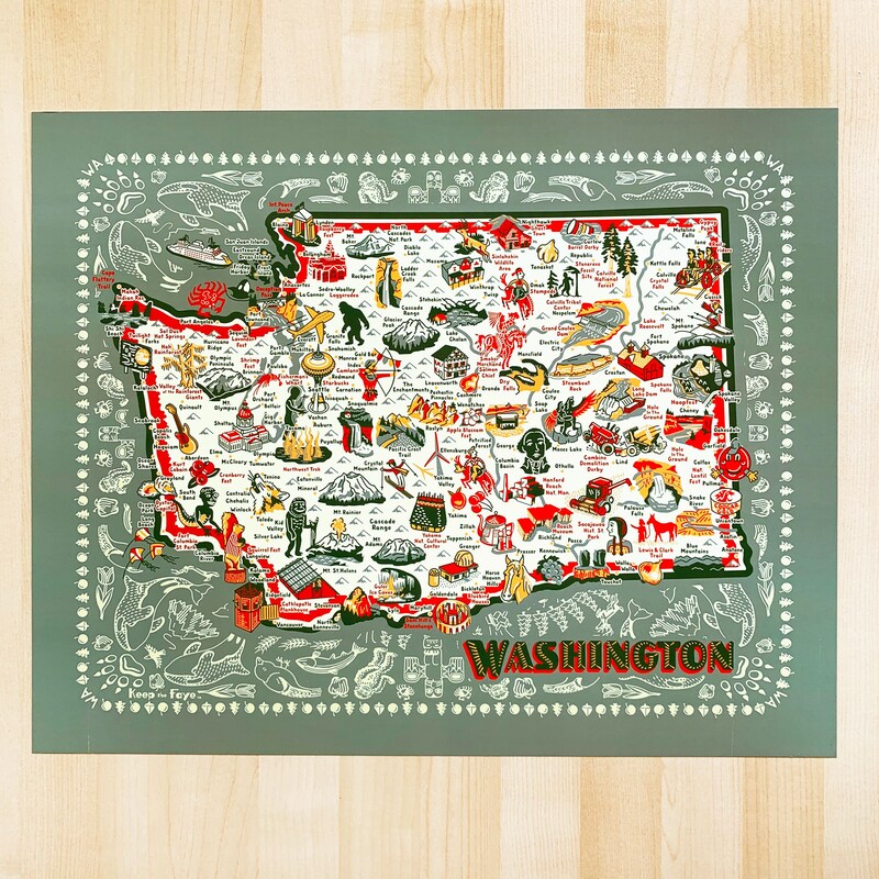 Map of Washington State - Etsy