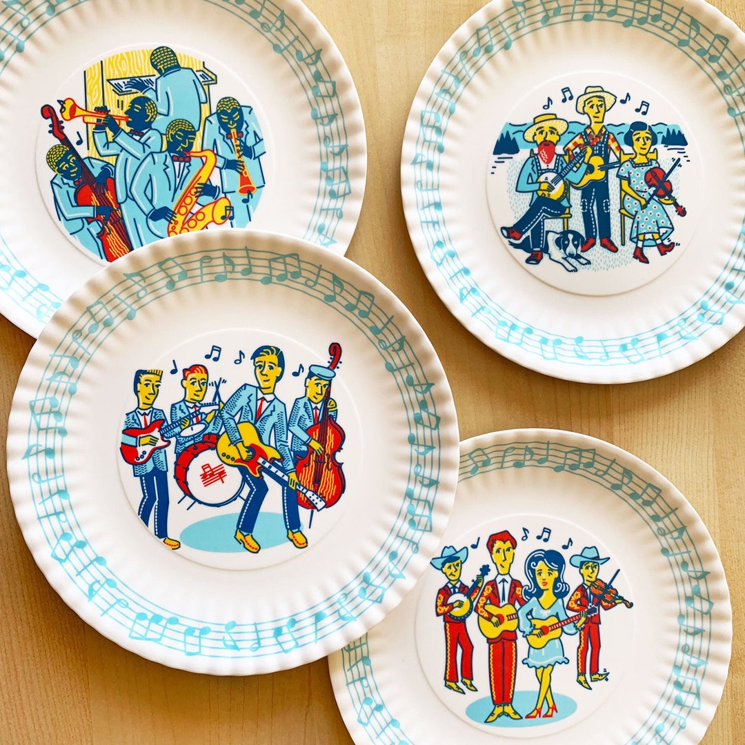 Music Plates, 7.5" Melamine Plates, Set of 4, Old Time, Rockabilly ...
