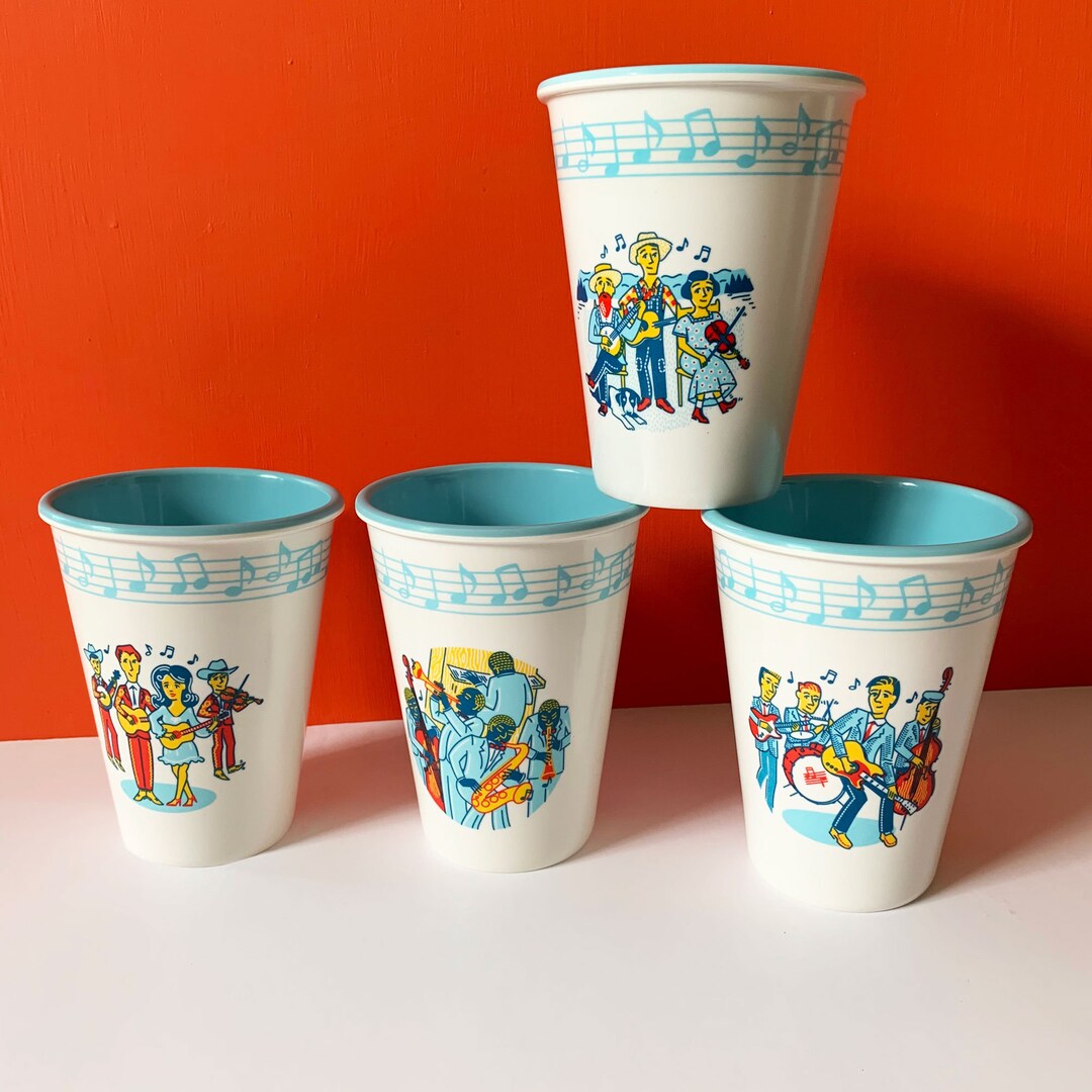 Music Cups, Set of 4, Melamine Tumblers - Old Time, Rockabilly, Blues ...