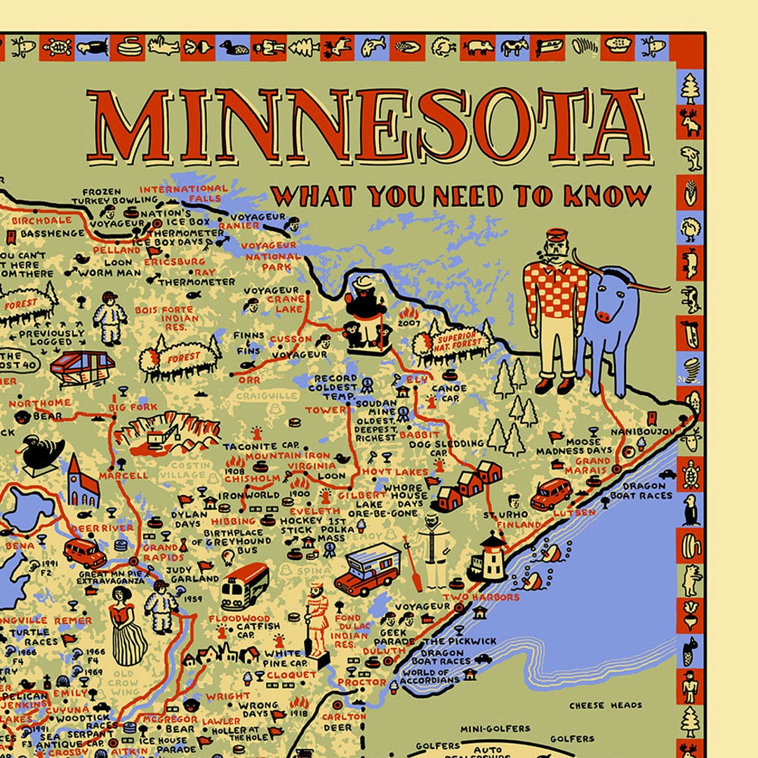 Minnesota Map Poster, Minnesota: Scenic Travel, Roadside Attractions ...
