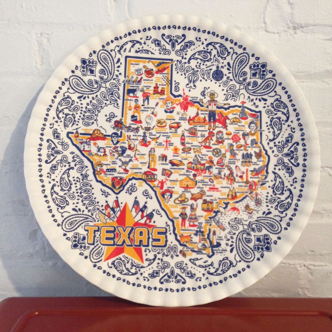 Texas Platter, 16" Round Melamine Platter, TX Map Serving Platter ...