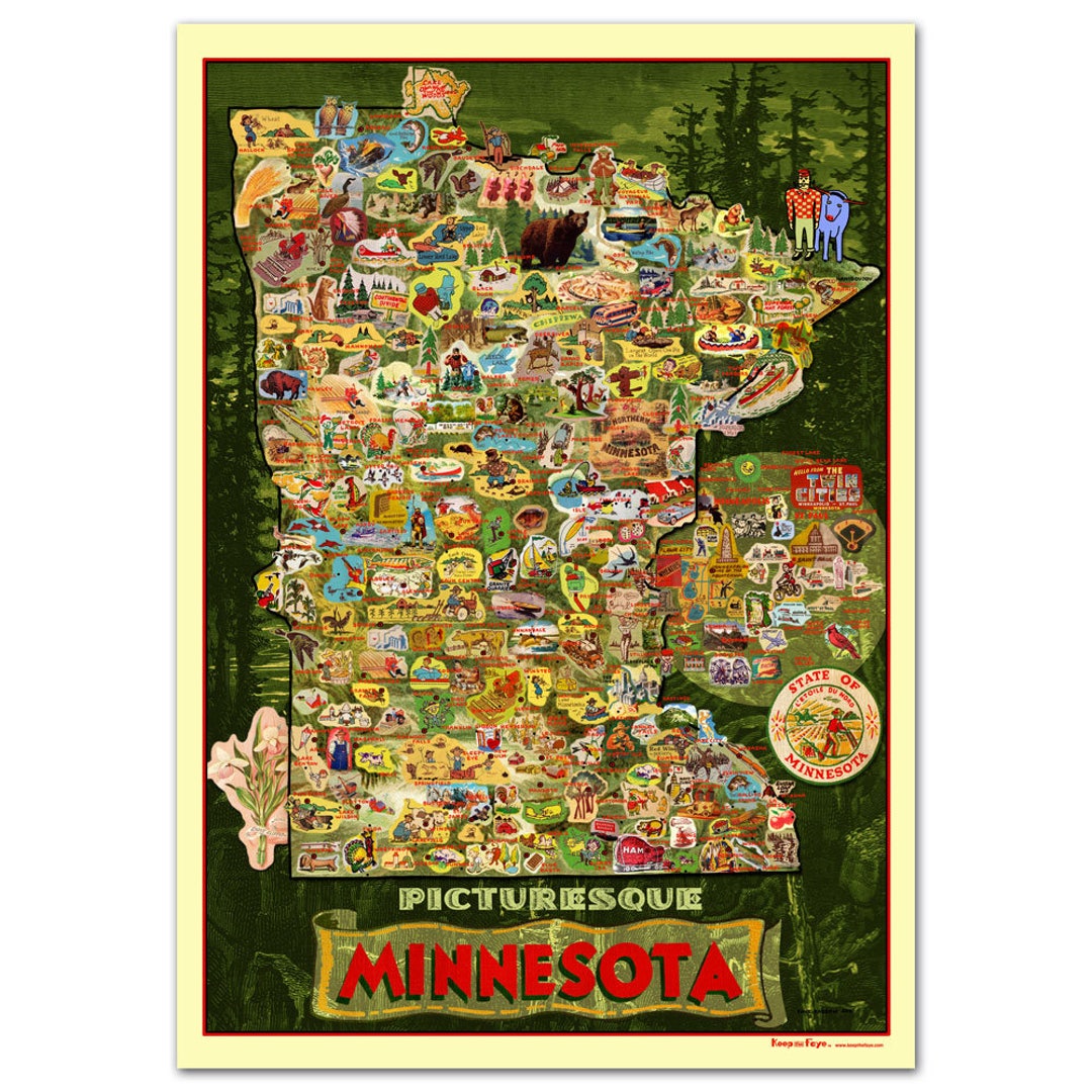 Picturesque Minnesota Map Poster: Vintage Collage Art Poster, 19x27" - Etsy