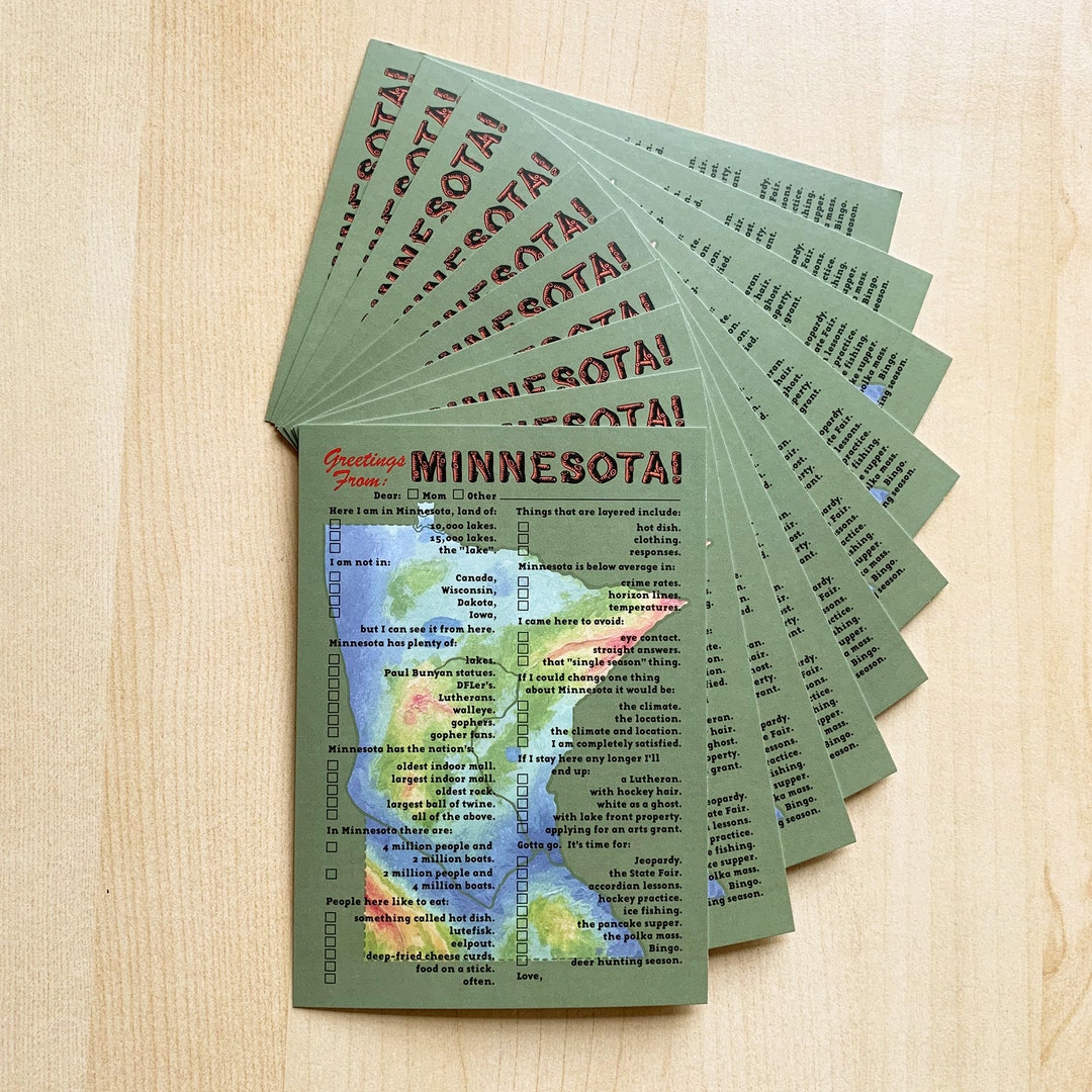 Minnesota Checklist Postcard: Greetings From MN, Pack of 10 - Etsy