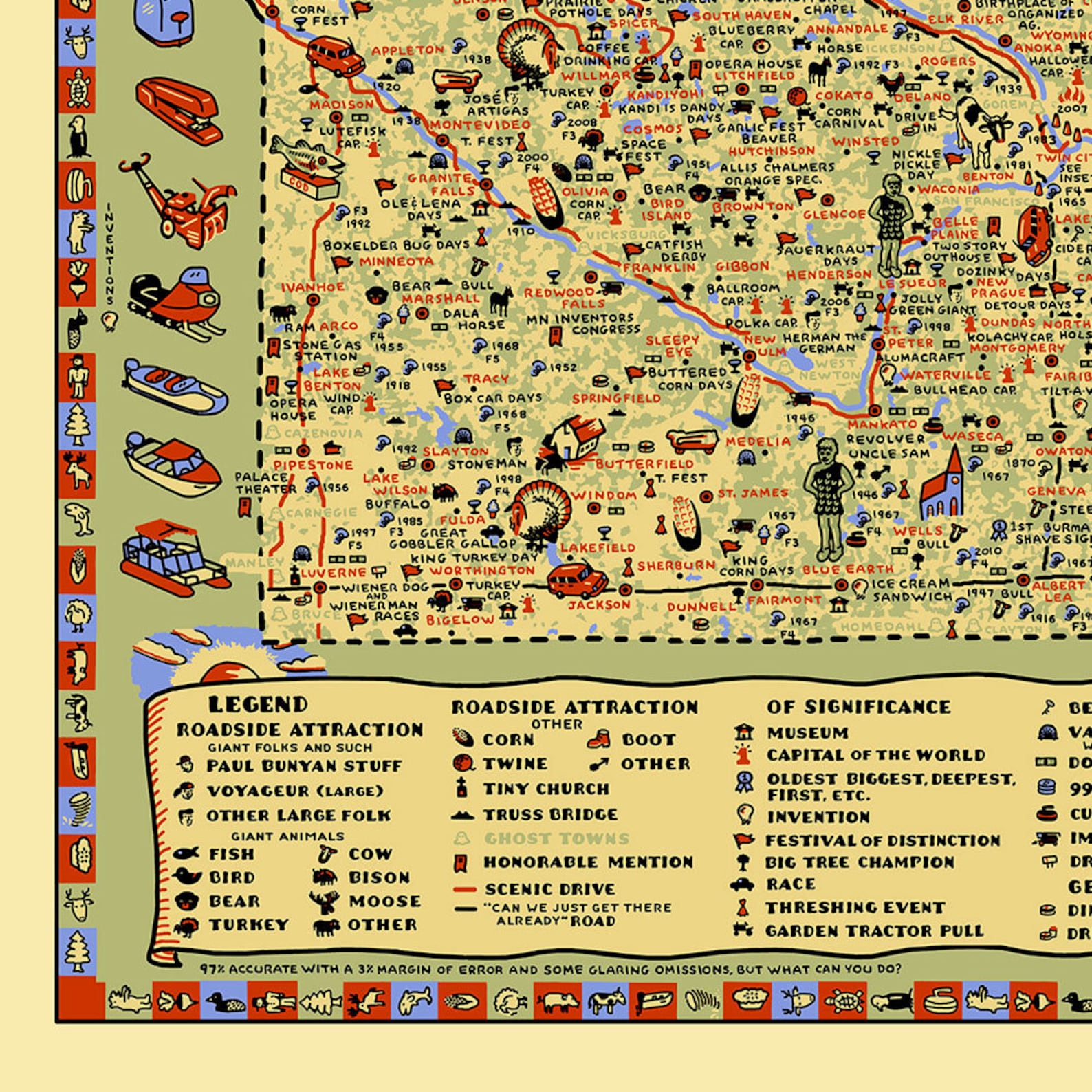 Minnesota Map Poster, Minnesota: Scenic Travel, Roadside Attractions ...