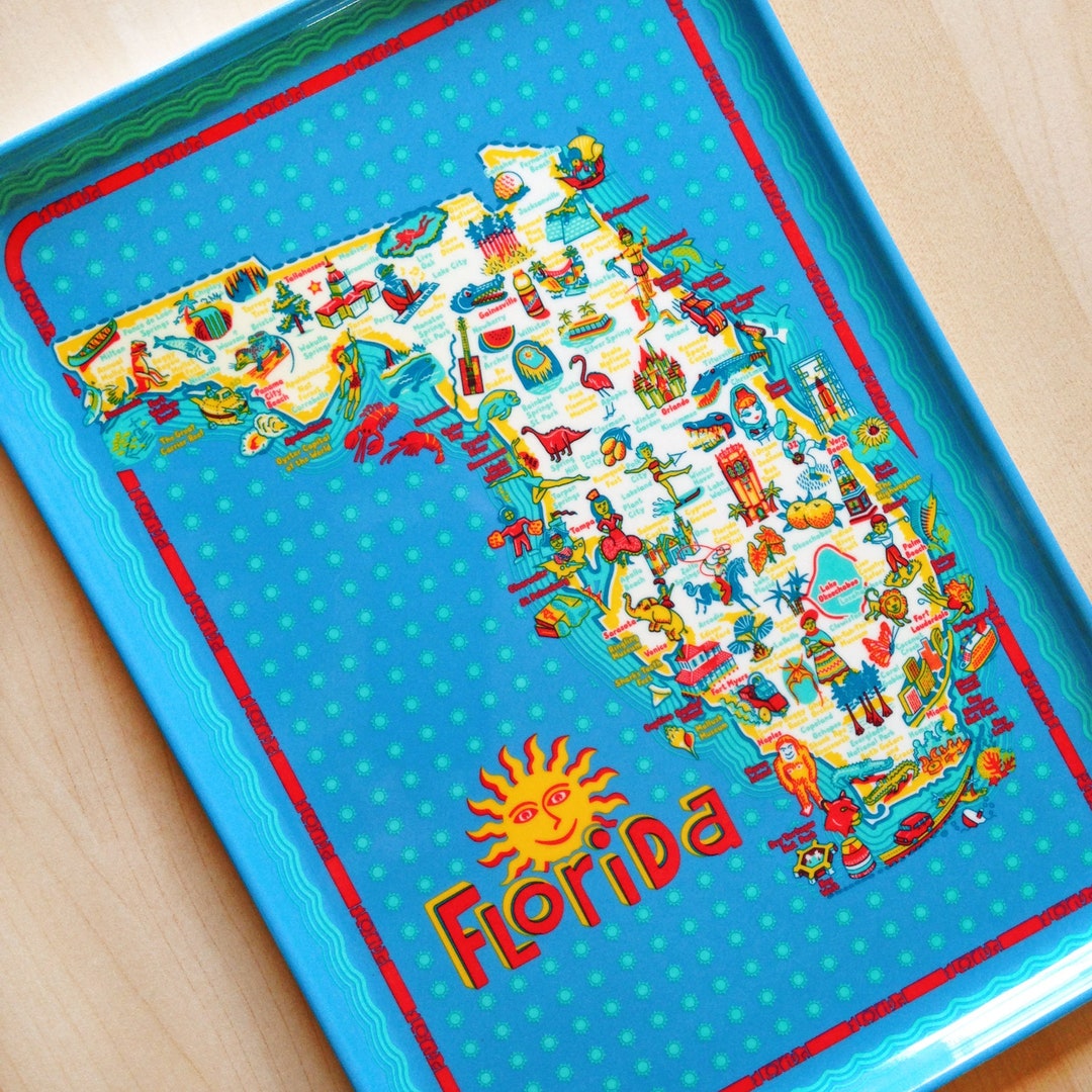 Florida Tray, 9" by 13" Melamine Tray, Florida Map Tray, Florida Fun ...