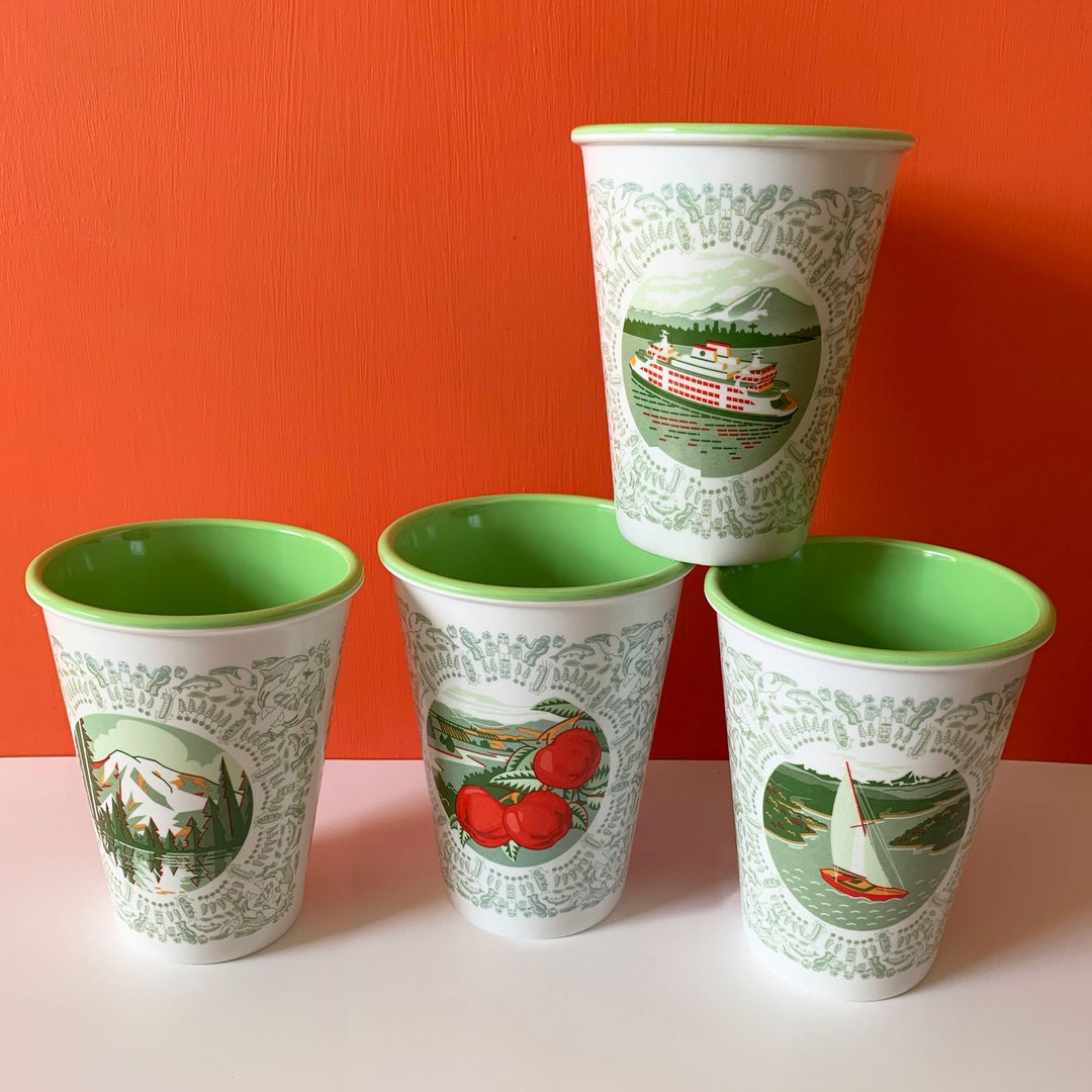 Washington Cups, Set of 4 - 12 Oz Melamine Cups, WA State Tumblers ...