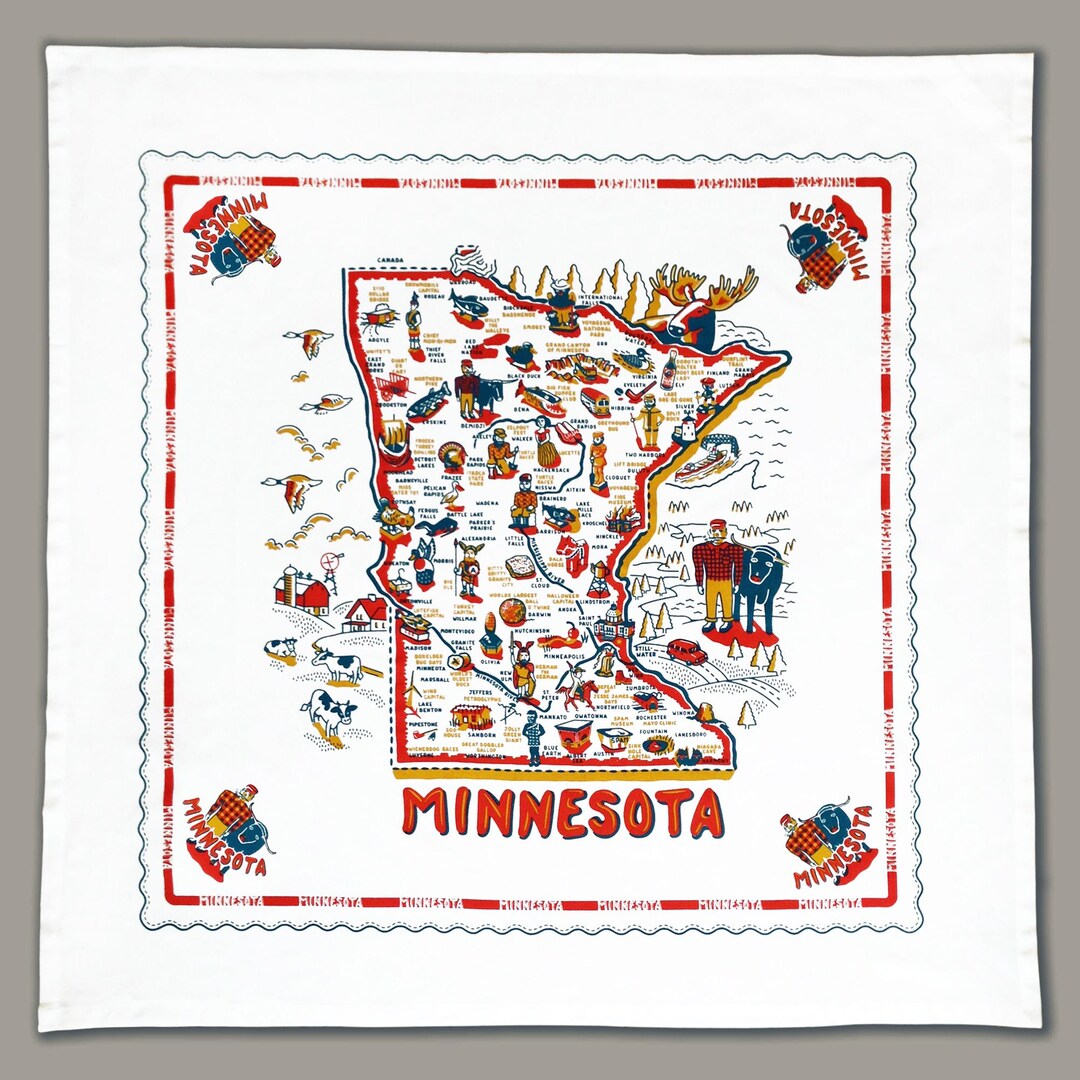 Minnesota Map Tablecloth, Silkscreened Cotton, 52x52" - Etsy