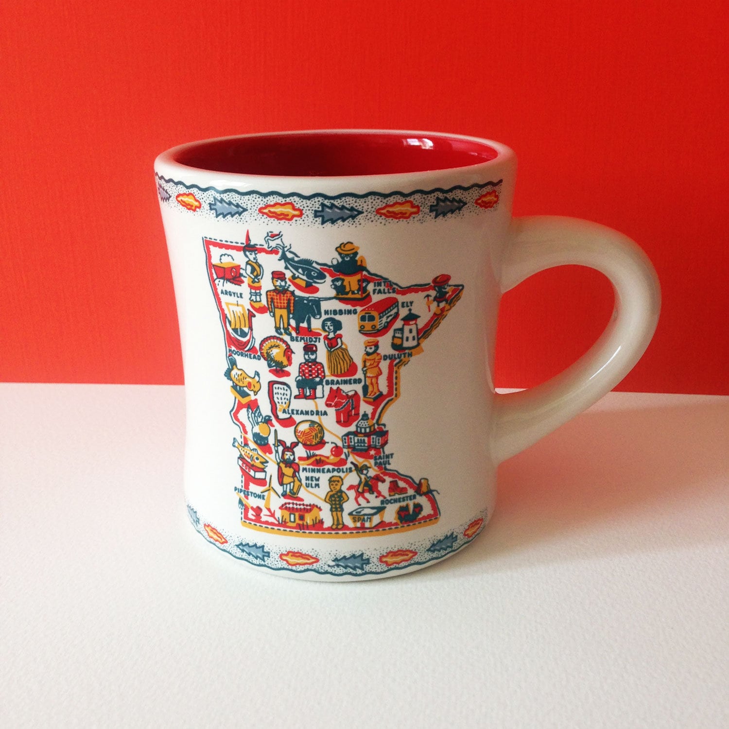 Minnesota Diner Mug: Paul Bunyan & State Map Stoneware Coffee Cup, 12 ...