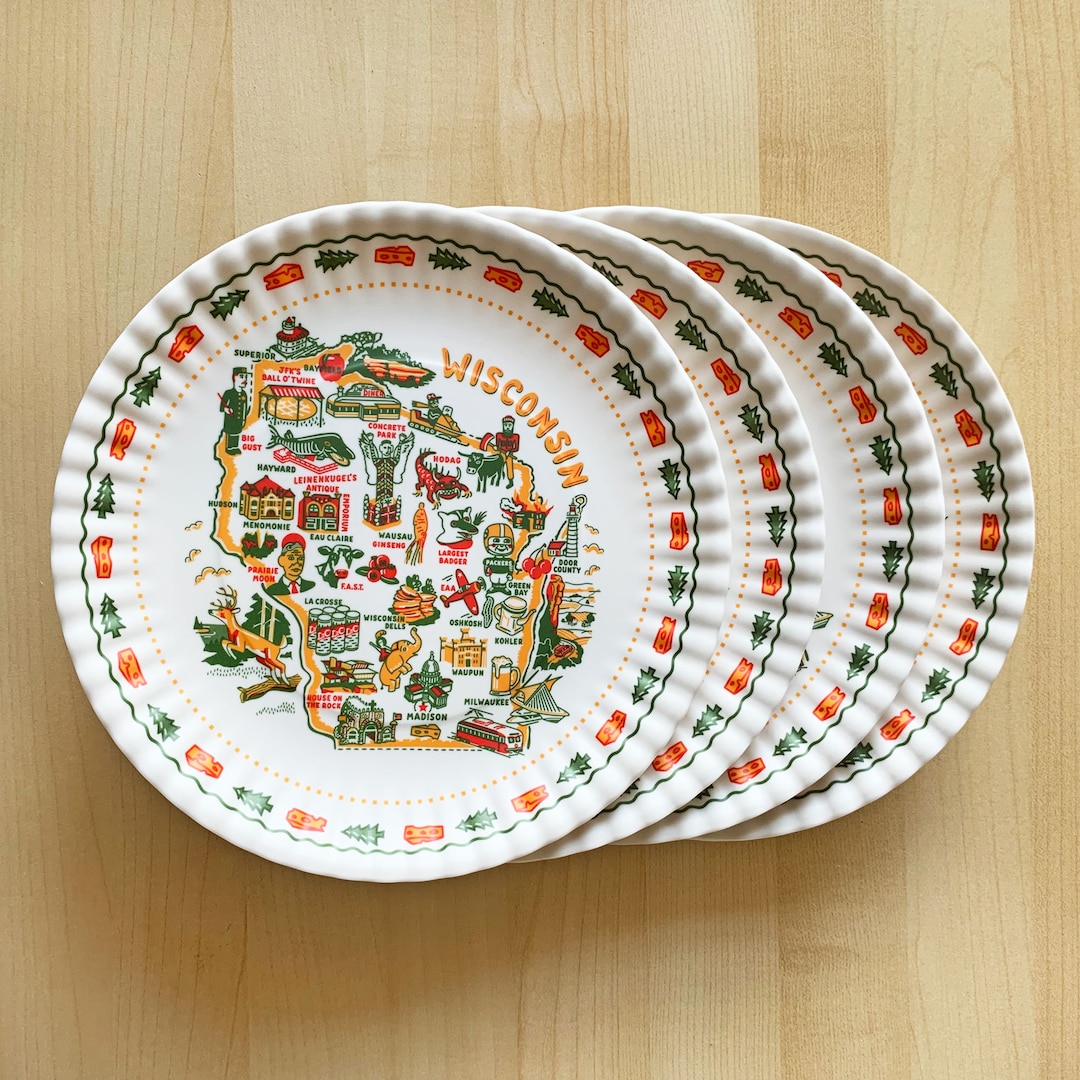 Wisconsin Plates, 9" Melamine Map Plates in a Set of 4 - Etsy