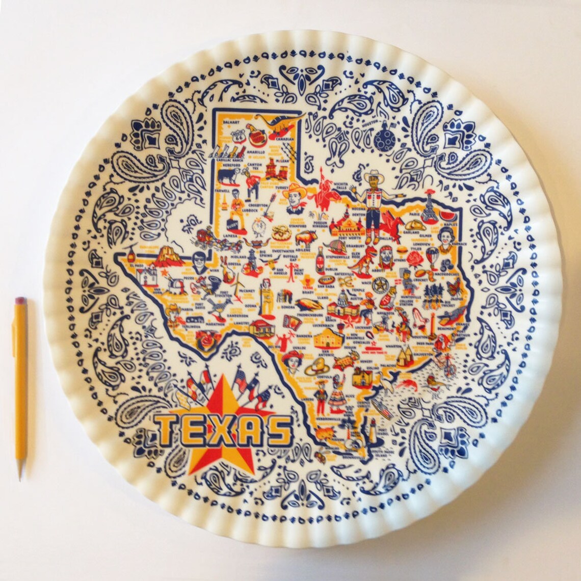 Texas Platter, 16" Round Melamine Platter, TX Map Serving Platter ...