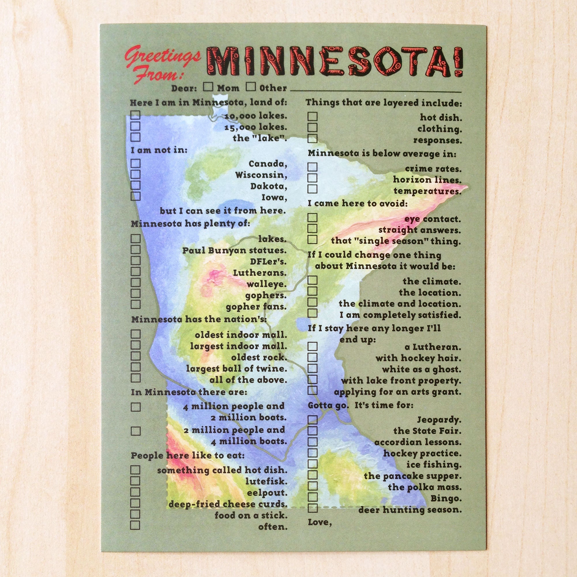 Minnesota Checklist Postcard: Greetings From MN, 4.25x6" - Etsy