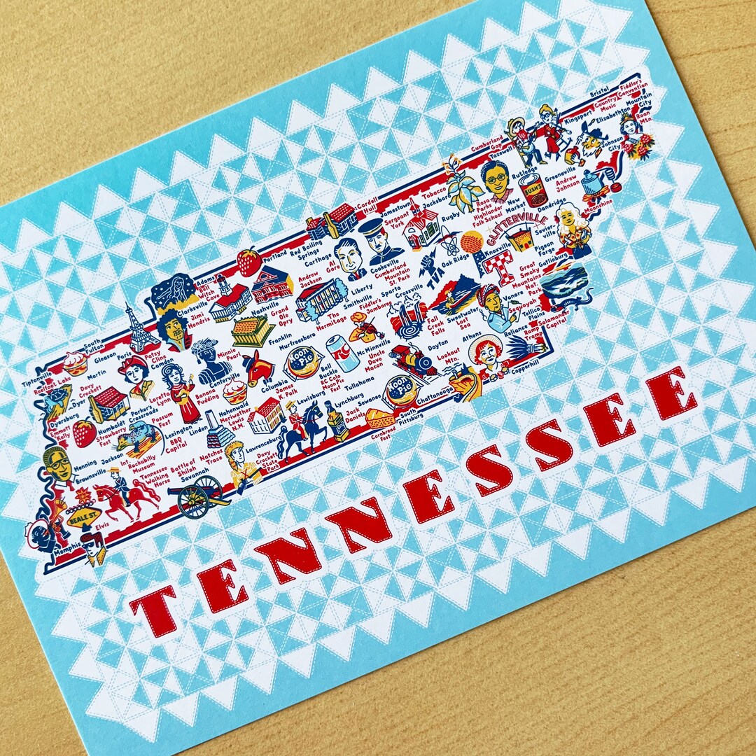 Tennessee Map Postcard, Iconic Landmarks, 4.25x6" - Etsy