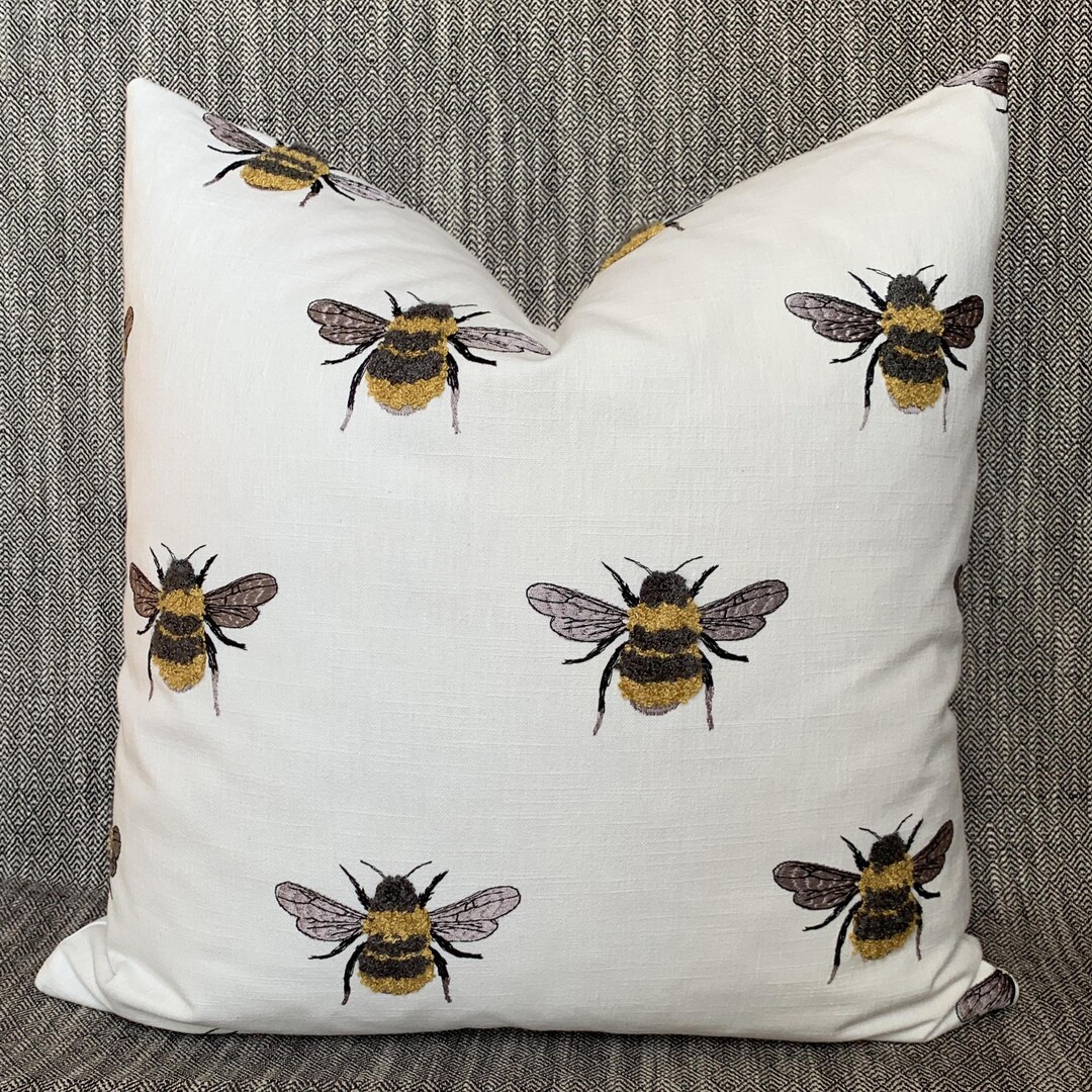Embroidered Bumble Bees Pillow Cover on off White Ground - Etsy