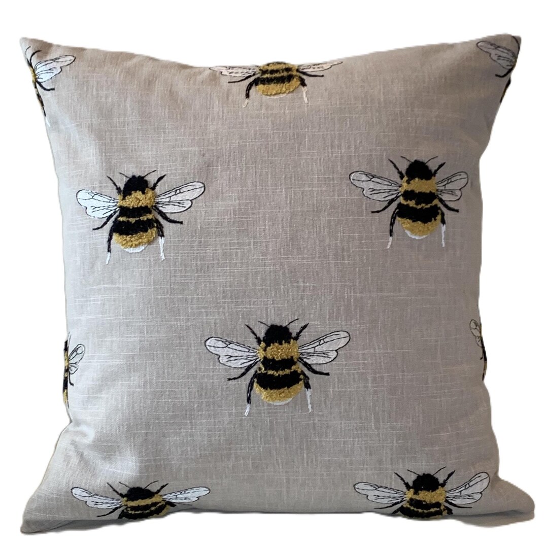 Bumble Bee Embroidered Pillow Cover on Beige Ground - Etsy