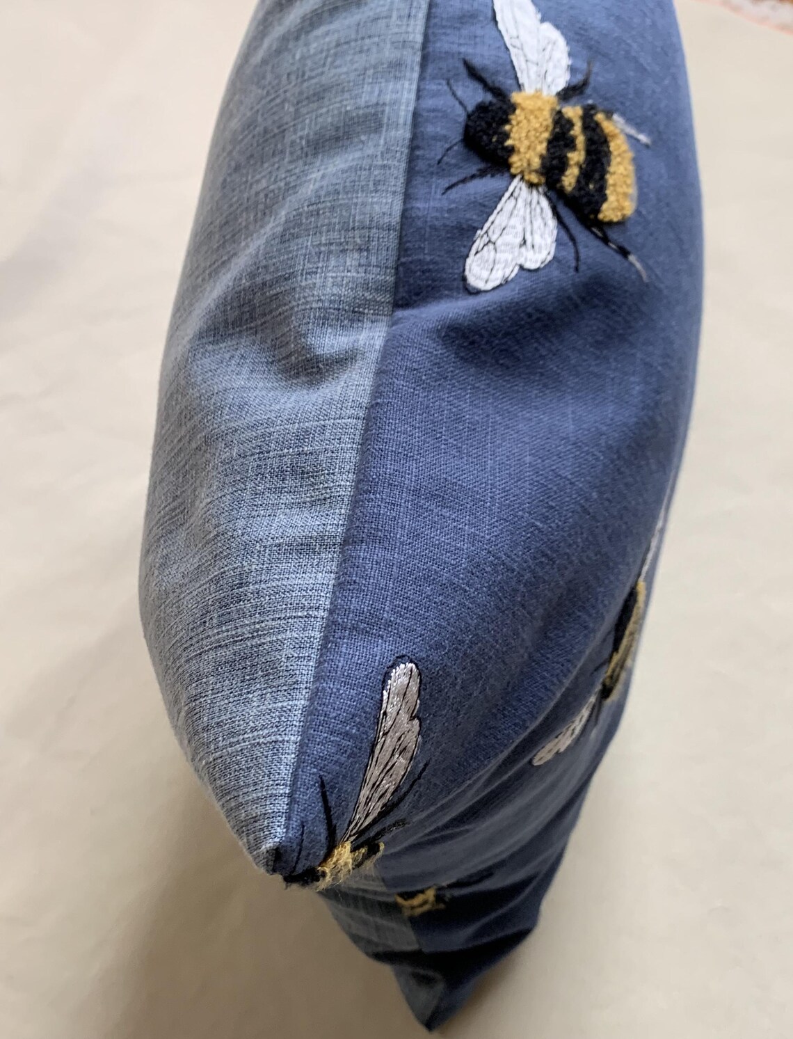 Bumble Bee Embroidered Pillow Cover on Blue Ground - Etsy