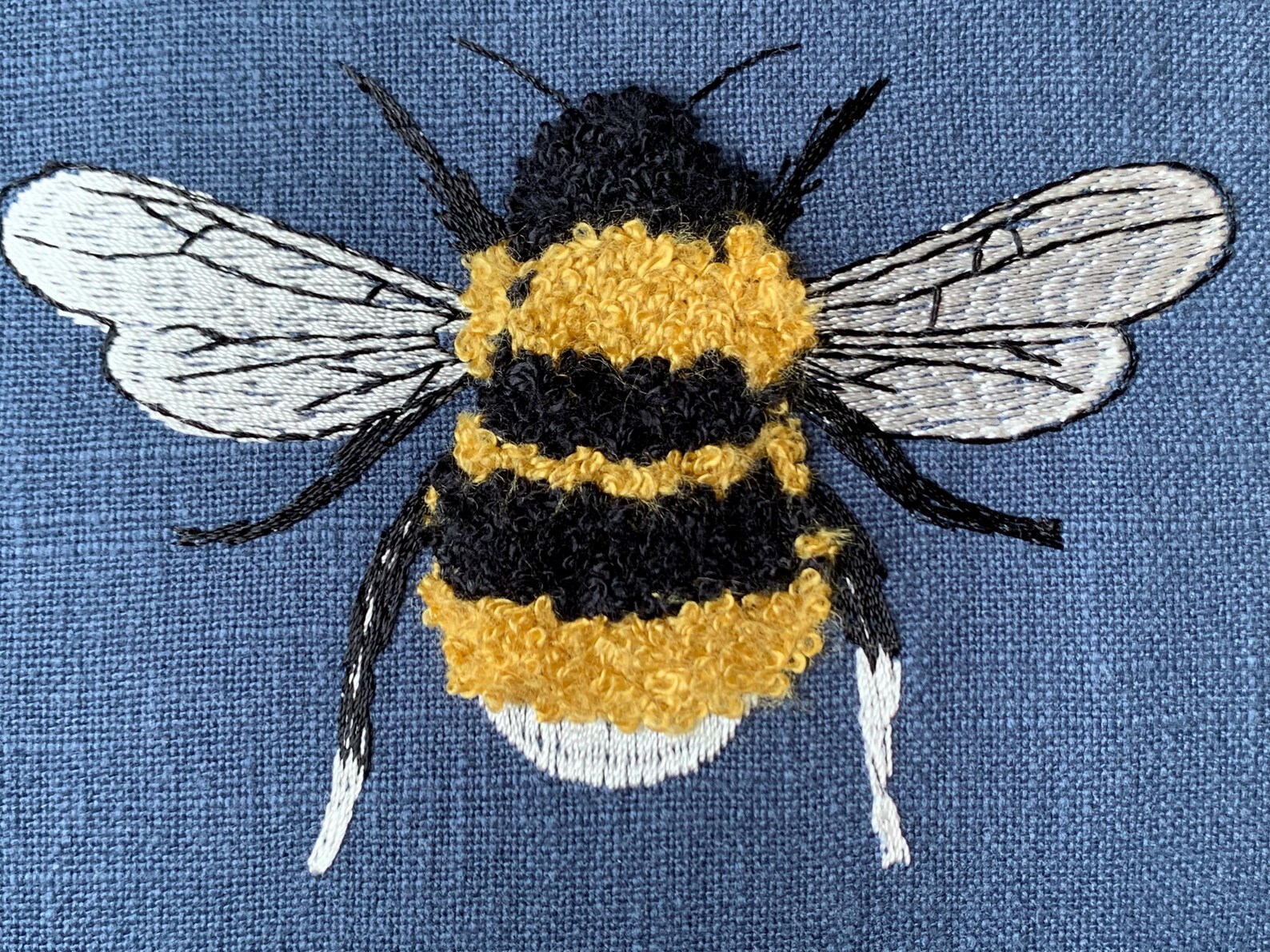 Bumble Bee Embroidered Pillow Cover on Blue Ground - Etsy