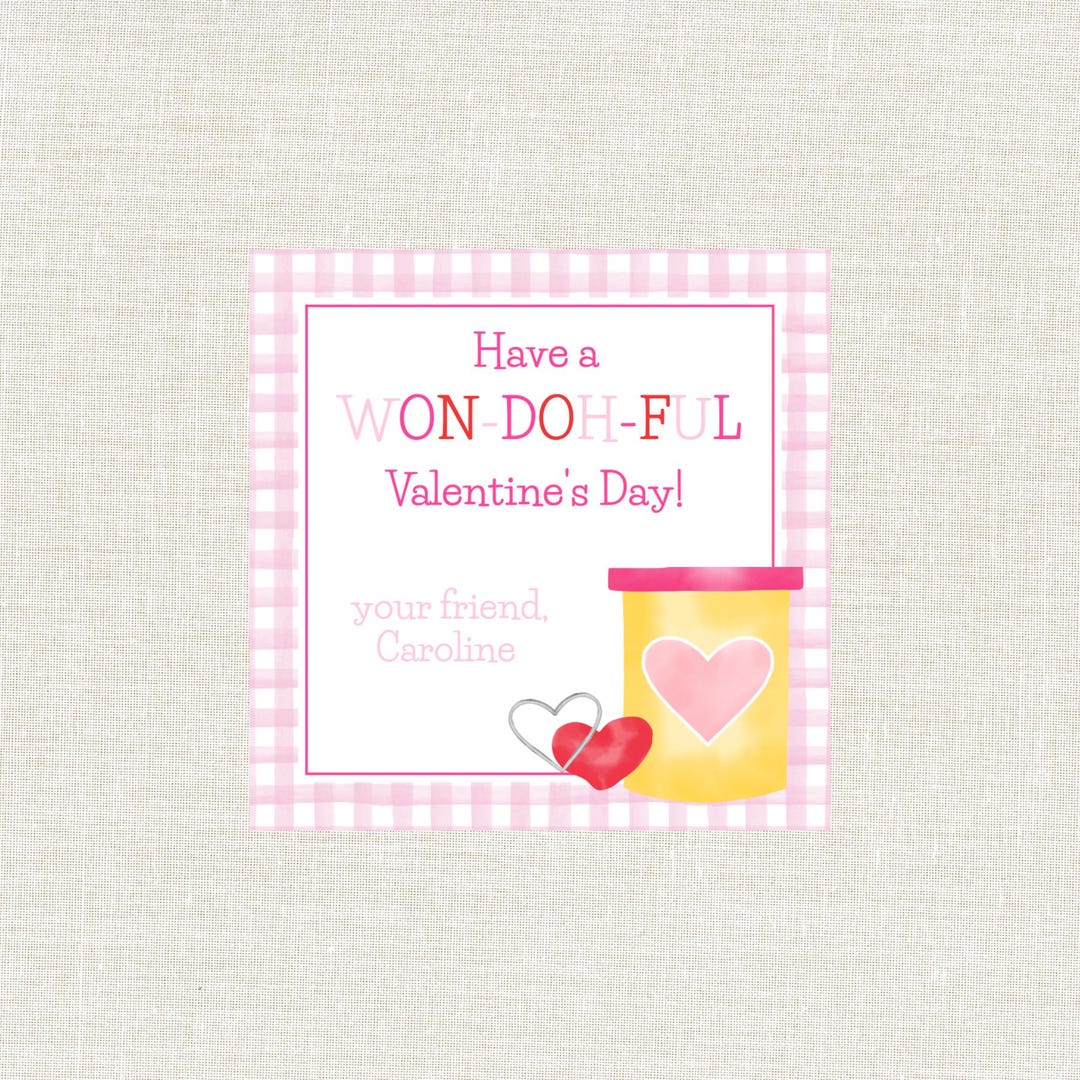 Watercolor Play Doh Valentine Tag, Class Party Favor, Won-doh-ful ...