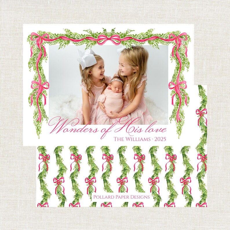 Watercolor Christmas Card, Hot Pink Garland, Bright Christmas Card ...