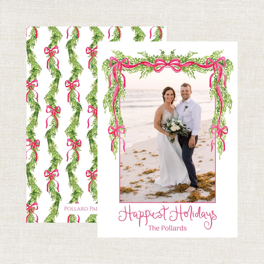 Watercolor Christmas Card, Hot Pink Garland, Bright Christmas Card ...
