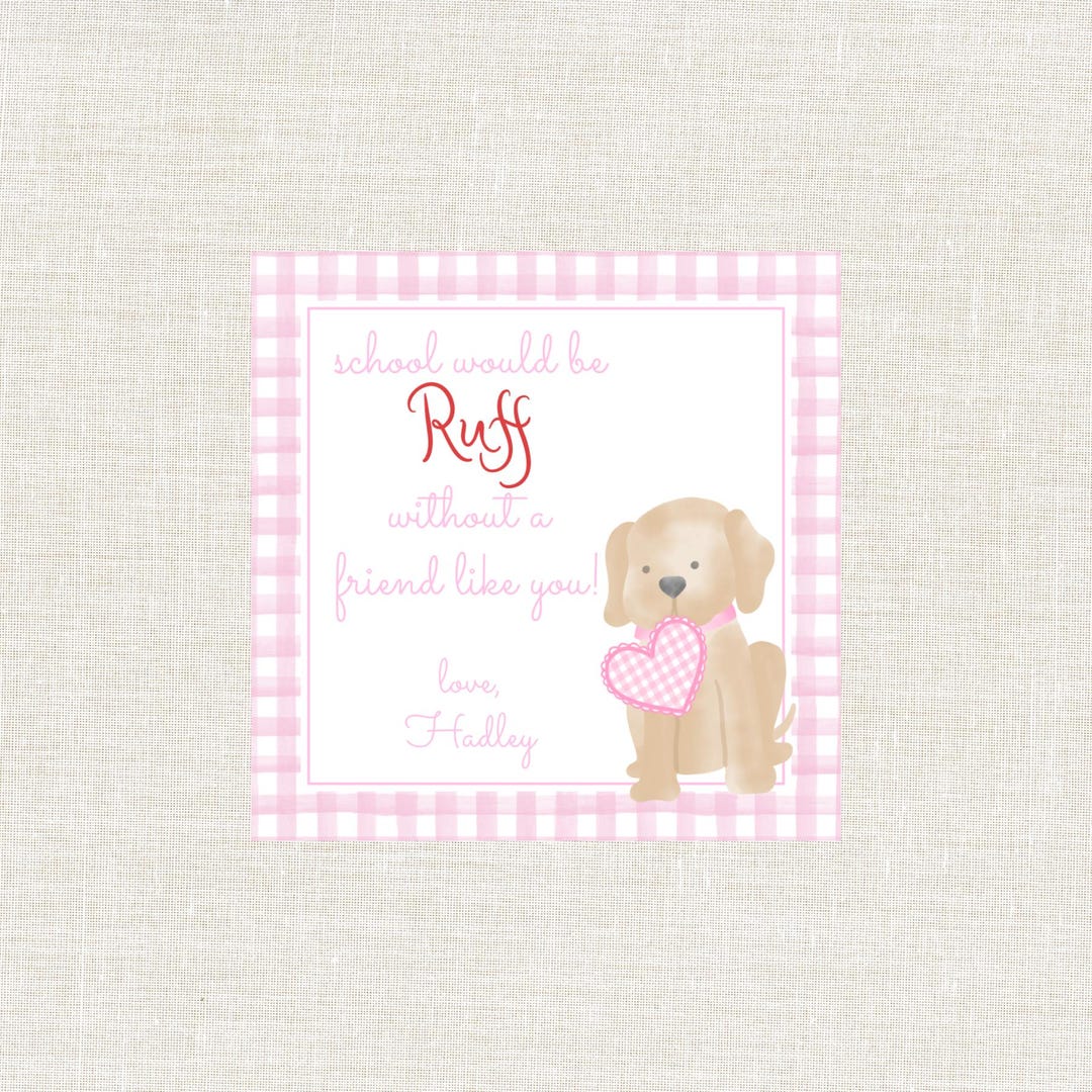 Watercolor Girls Puppy Valentine's Day Tag, Class Party Favor, Dog ...