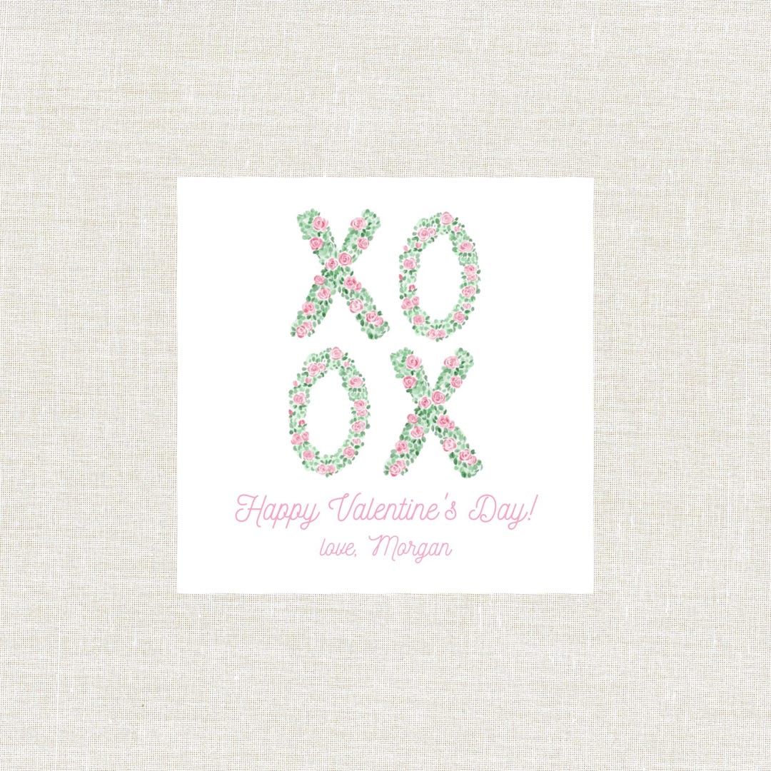 Watercolor Pink Flowers XOXO Valentine Tag, Class Party Favor, Girly ...