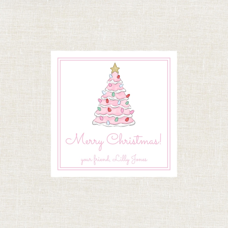Watercolor Girl Christmas Gift Tag, Digital, Kids Christmas Tag, Pink ...