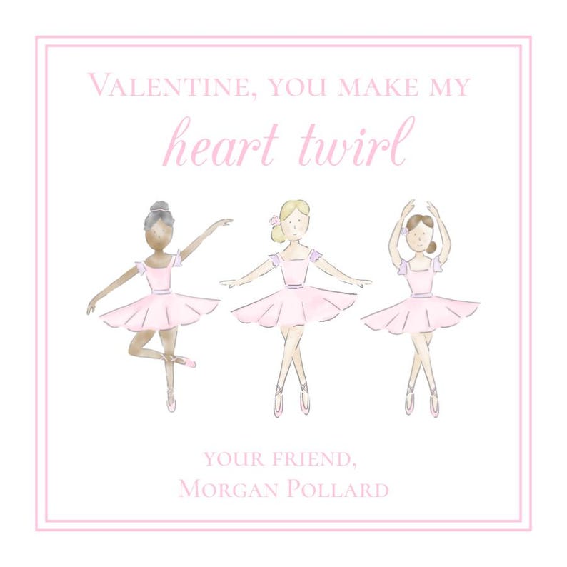 Watercolor Girls Dance Valentine's Day Tag, Class Party Favor, Ballet ...
