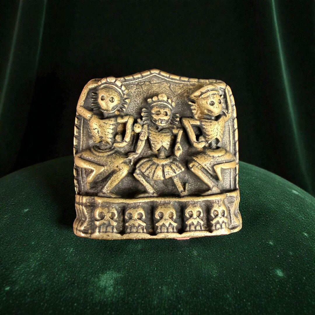 Tibetan Vintage Brass Pendant Necklace, Chitipati Skull Dancers Amulet ...