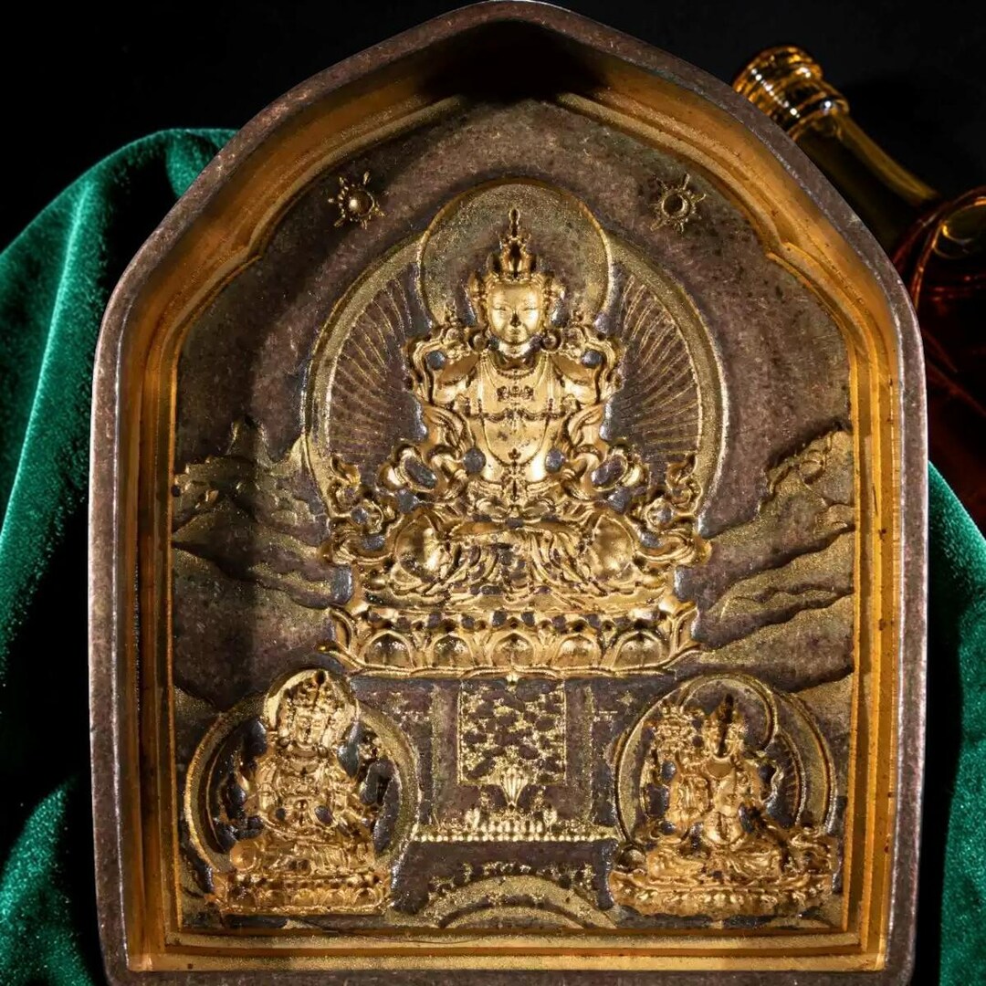 Gilt Tibetan Three Longevity Buddhas Plaque - Etsy