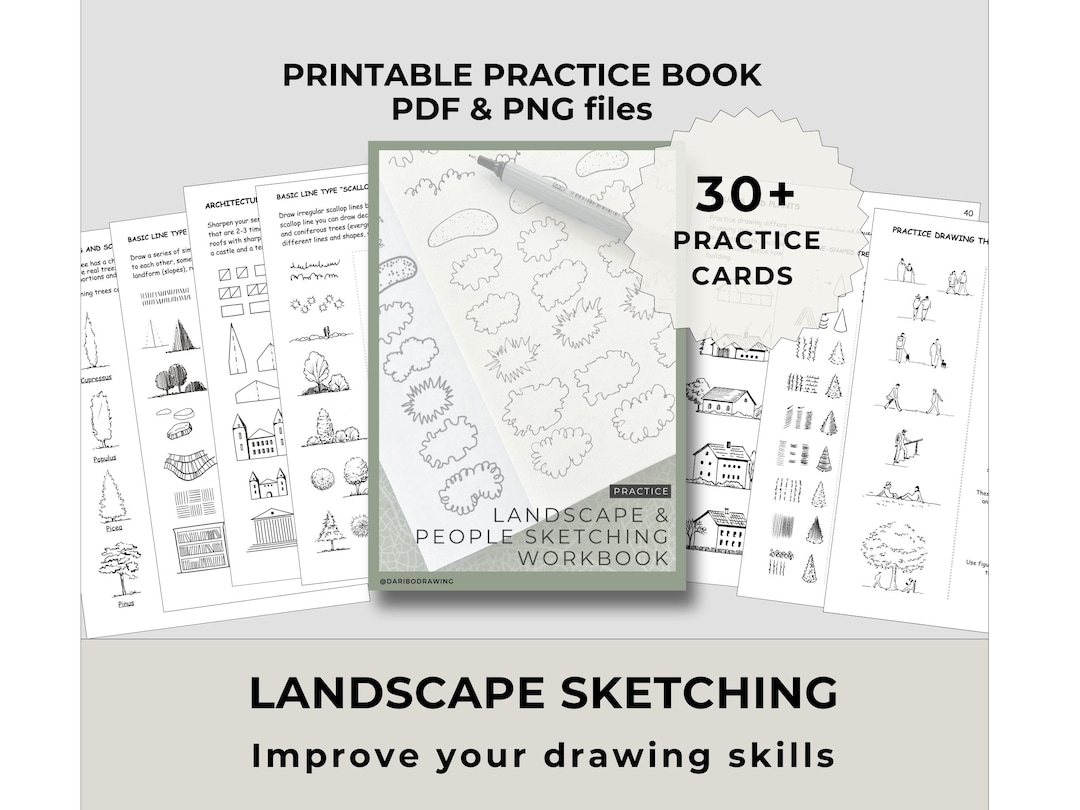 Practice Book for Landscape and People Sketching | Printable Drawing ...