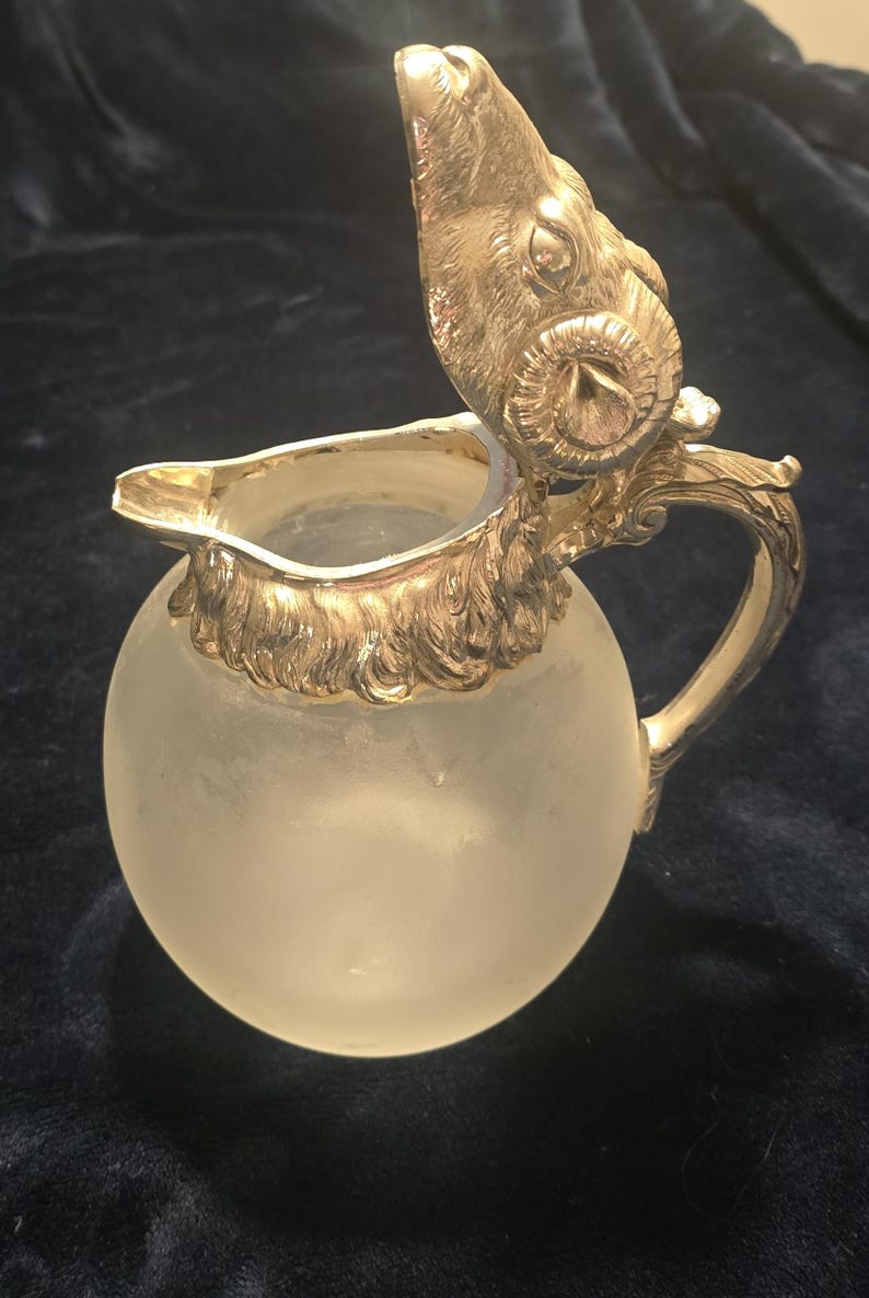 Ram's Head Silver Plate and Frosted Glass Pitcher - Etsy