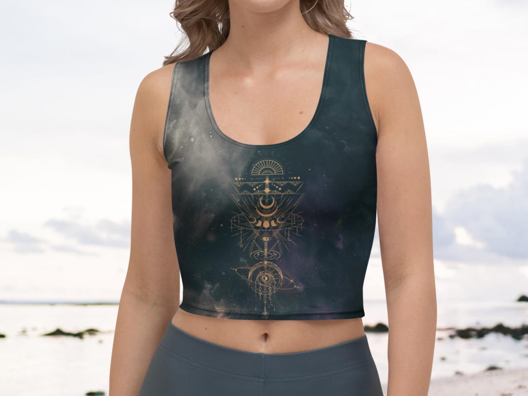 Cosmic Moon Phase Sacred Geometric Womens Crop Top~yoga Crop Top~tribal ...